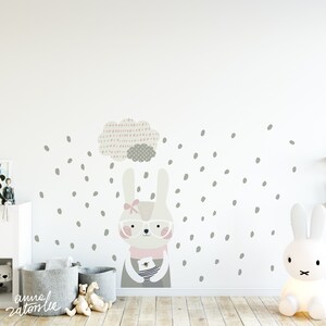 Sweet Rabbit Wall Sticker for Kids. Rabbit, Clouds and Droplets of Rain ...