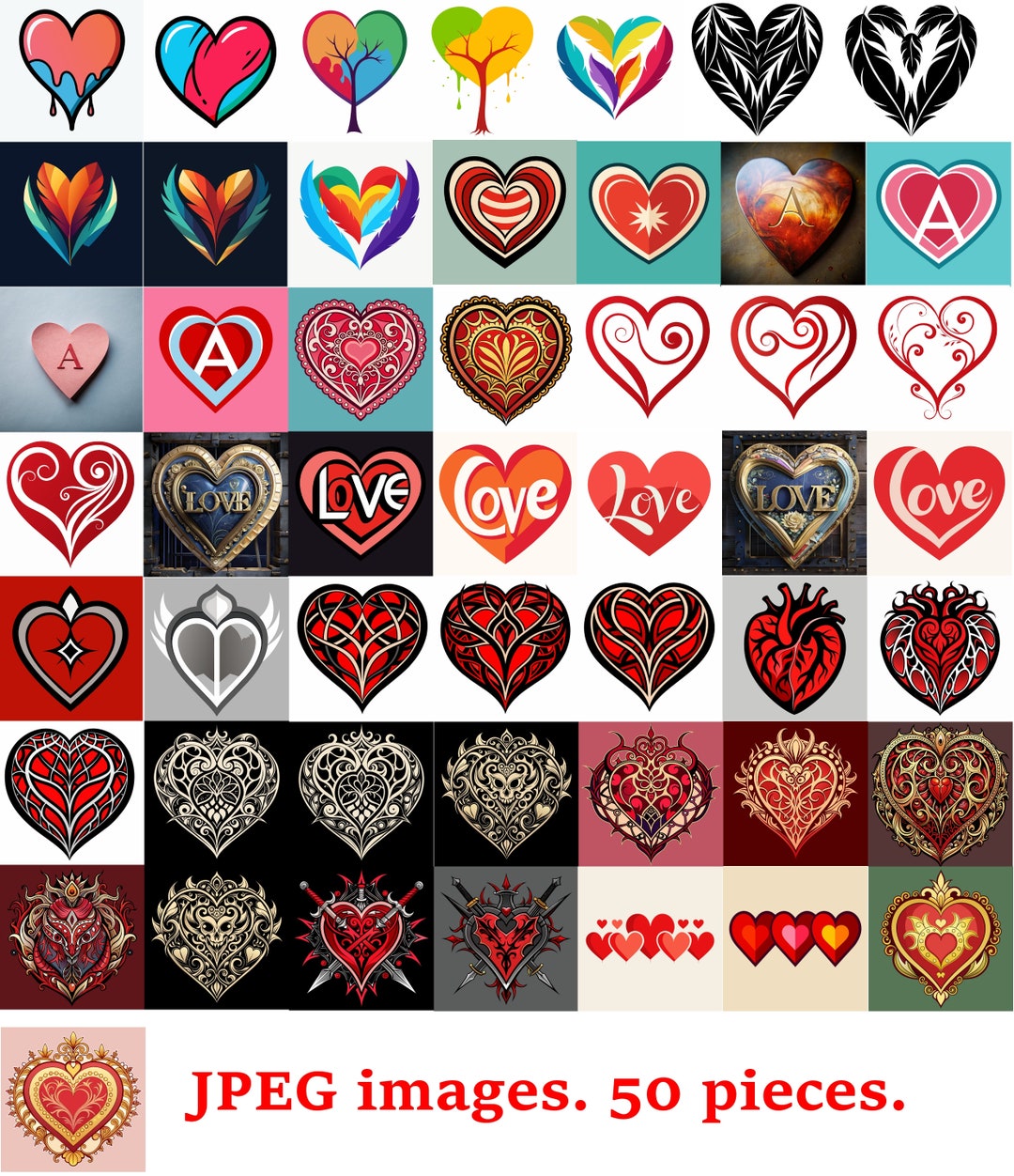 50 Heart Designs for Creativity in JPEG Format. Heart Templates. Hearts ...