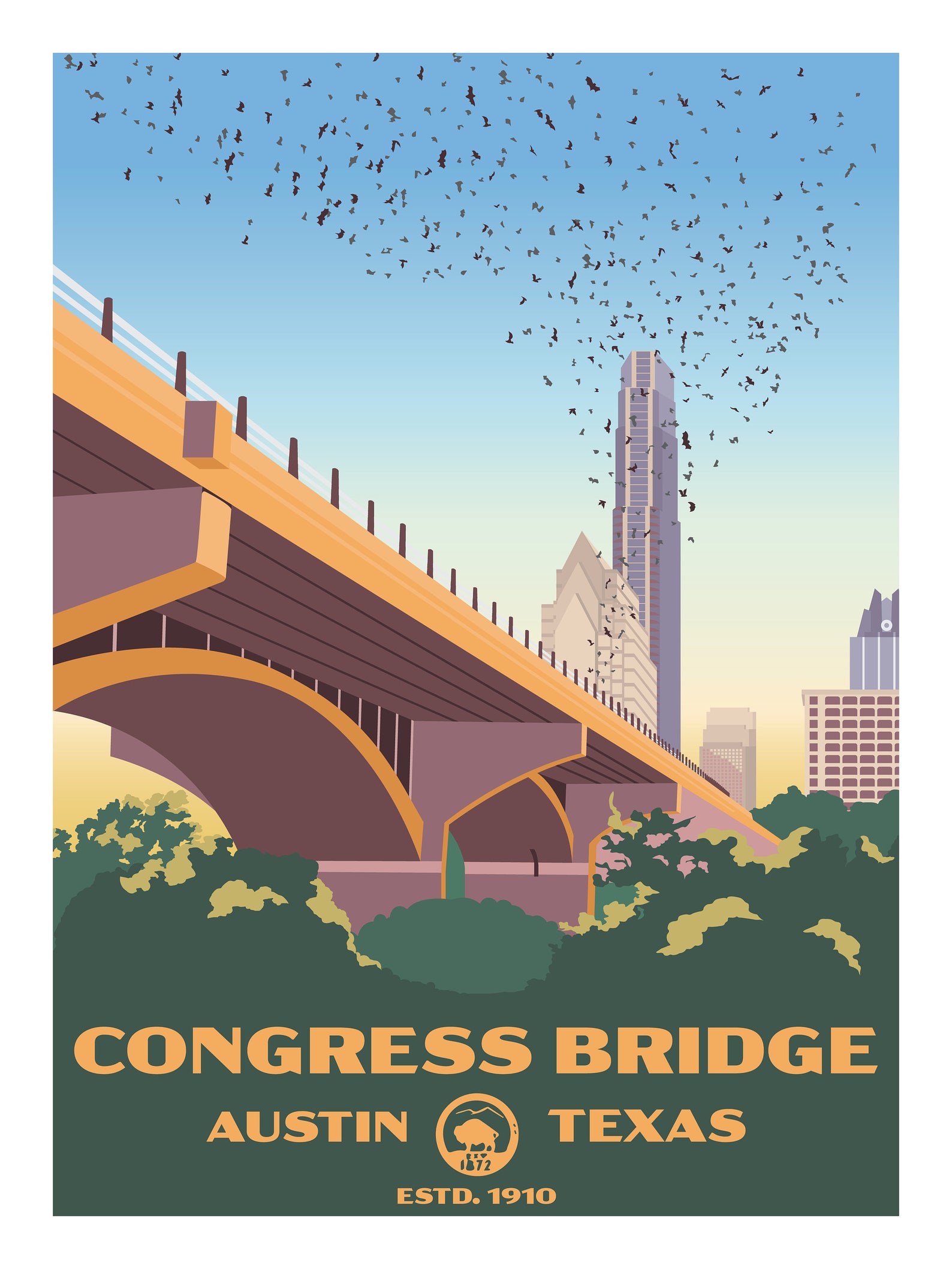 Congress Bridge Bats Poster Austin Texas | Etsy