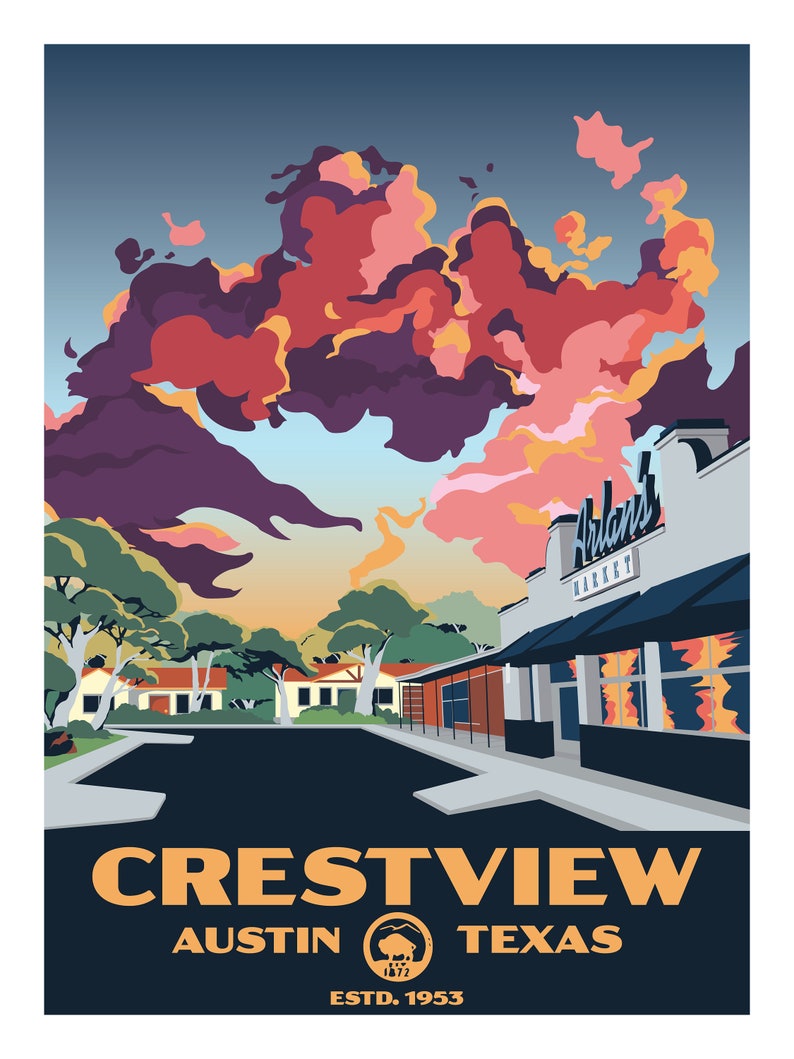 Crestview Neighborhood Poster, Austin Texas - Etsy