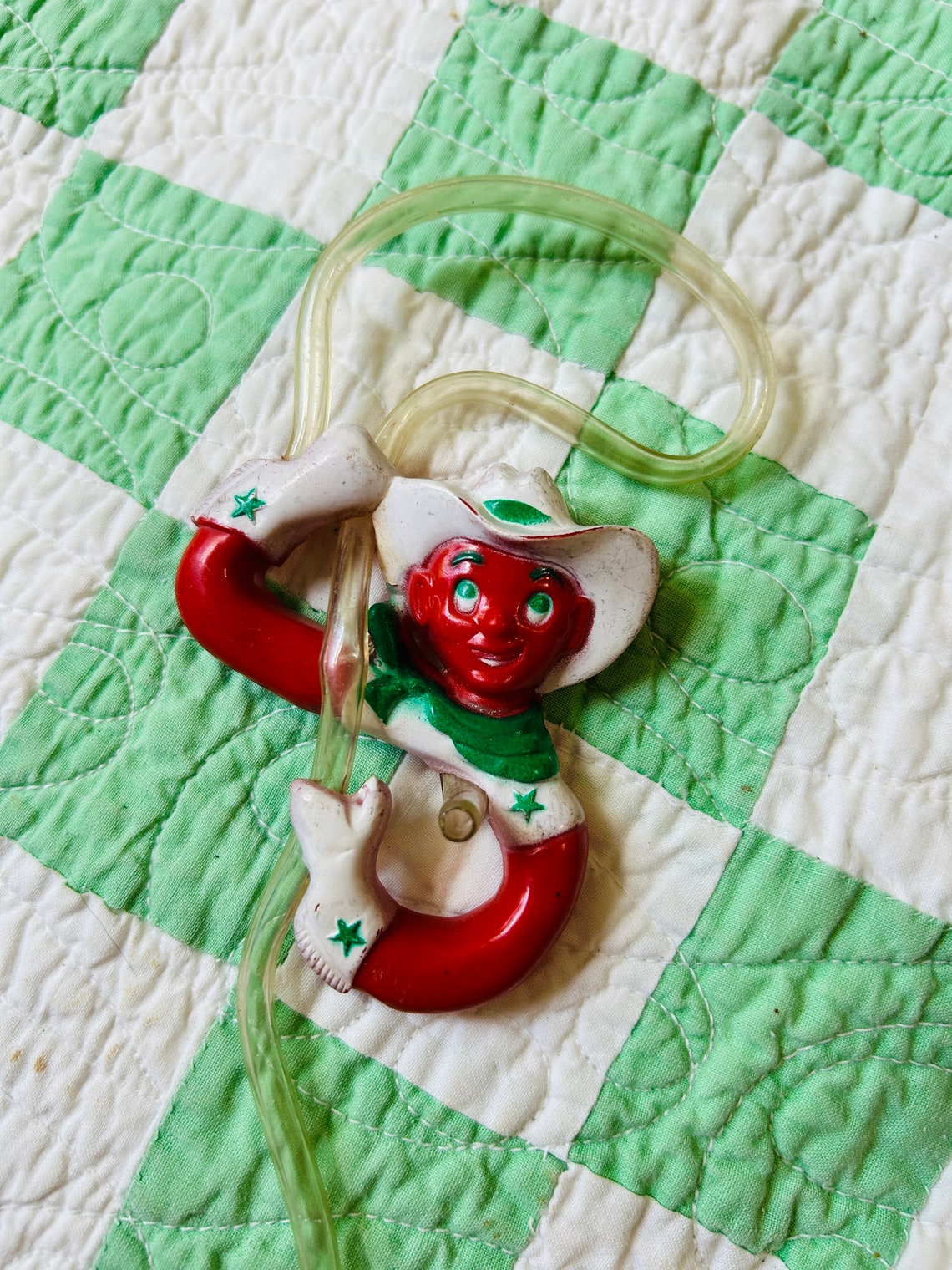 Vintage 1950s 1960s Plastic Cowboy Lasso Crazy Straw Red & Green Made ...