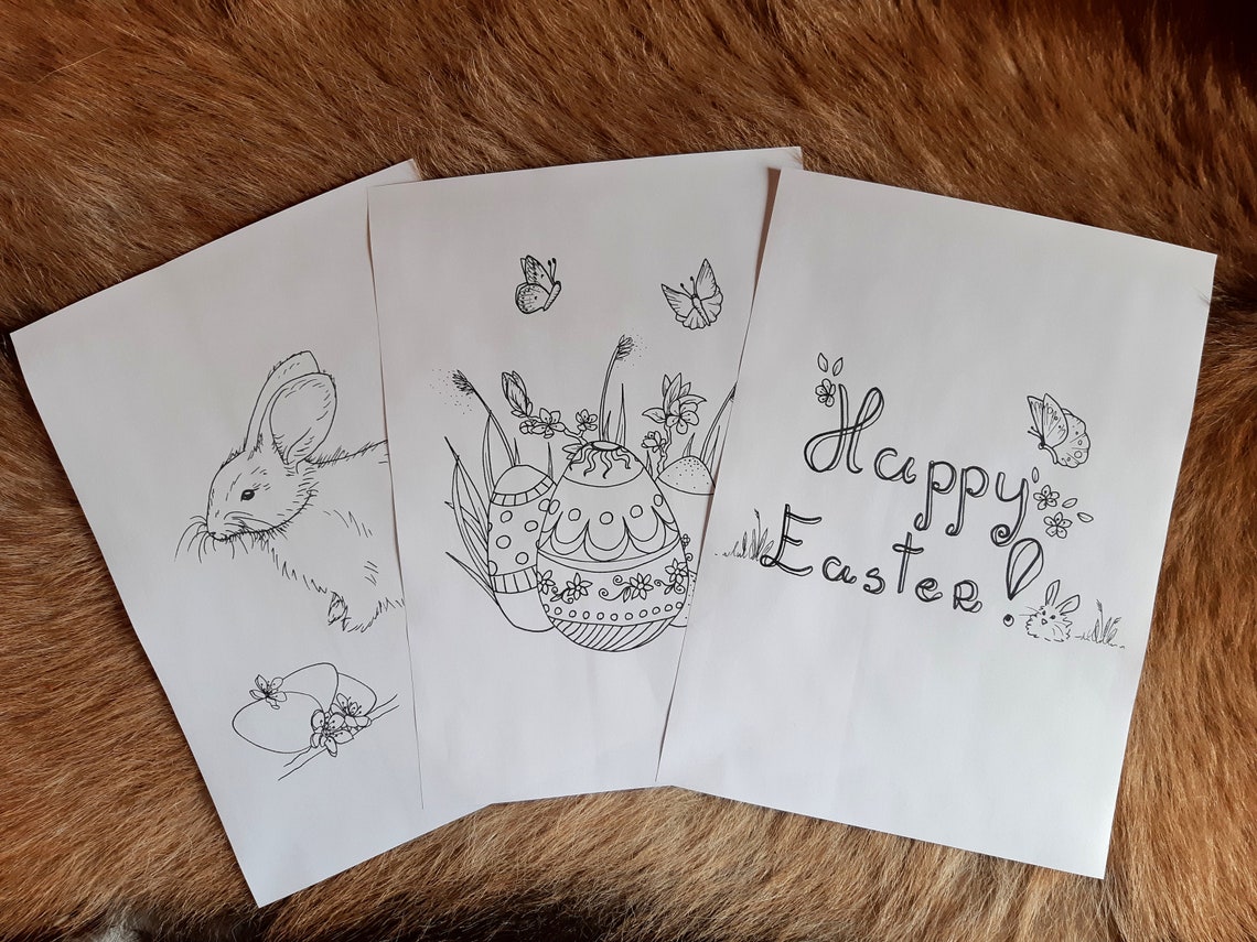 Fun Easter Coloring Pages. Eggs Bunny Chick Hen Duckling. - Etsy