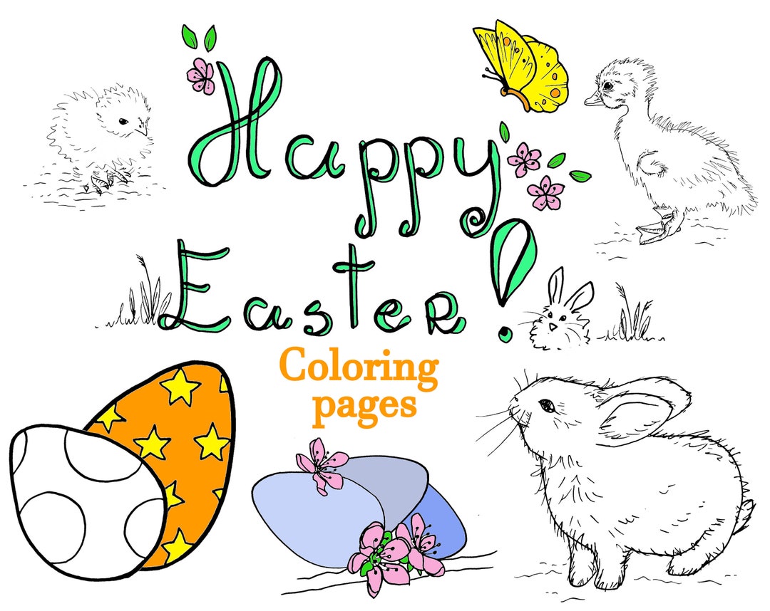 Fun Easter Coloring Pages. Eggs Bunny Chick Hen Duckling. - Etsy