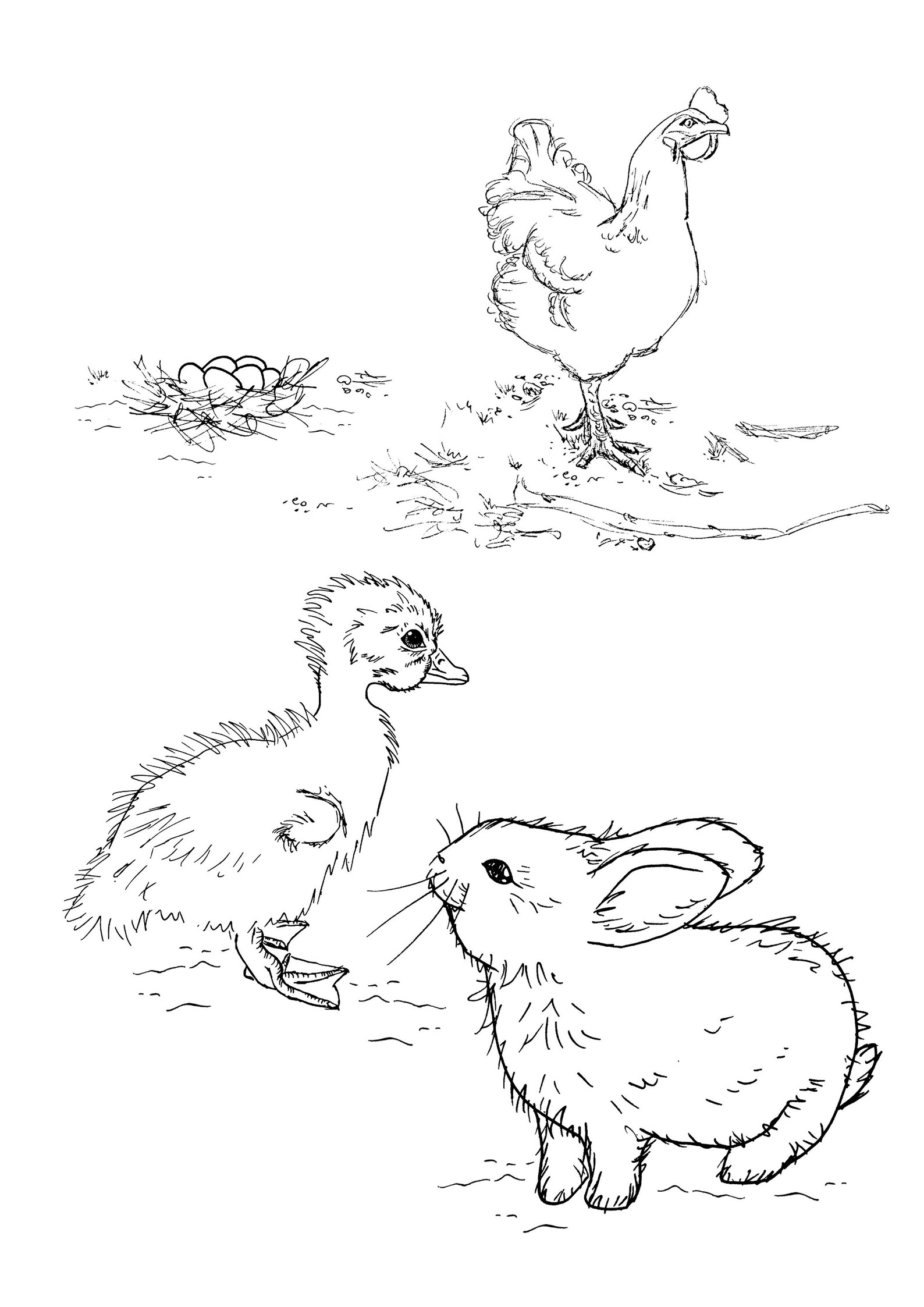 Fun Easter Coloring Pages. Eggs Bunny Chick Hen Duckling. - Etsy
