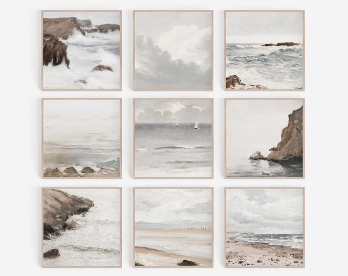 Coastal Landscape, Beach, Set of 9 Prints, Square Prints, Digital ...
