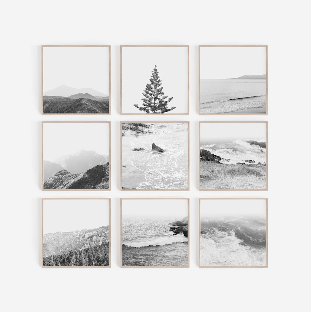 Prints, Nature, Digital Prints, Set of 9 Prints, Square Prints, Black ...
