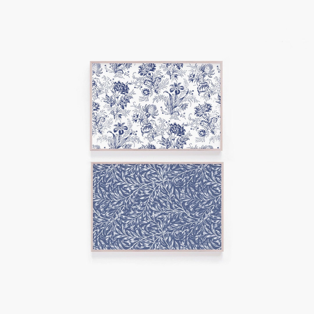 Blue Wall Art, Botanical, Digital Prints, Set of 2, Horizontal Prints ...