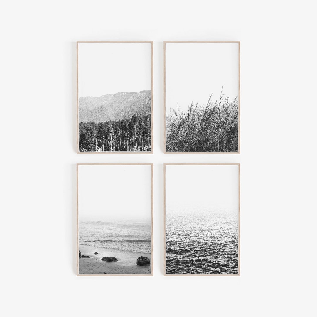 Set of 4 Prints, Digital Download, Black and White Prints, Nordic ...