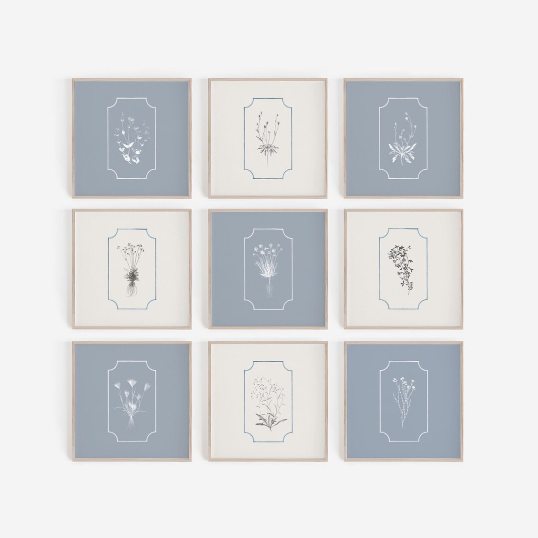 French Country, Blue Wall Art, Farmhouse, Set of 9, Vintage, Prints ...