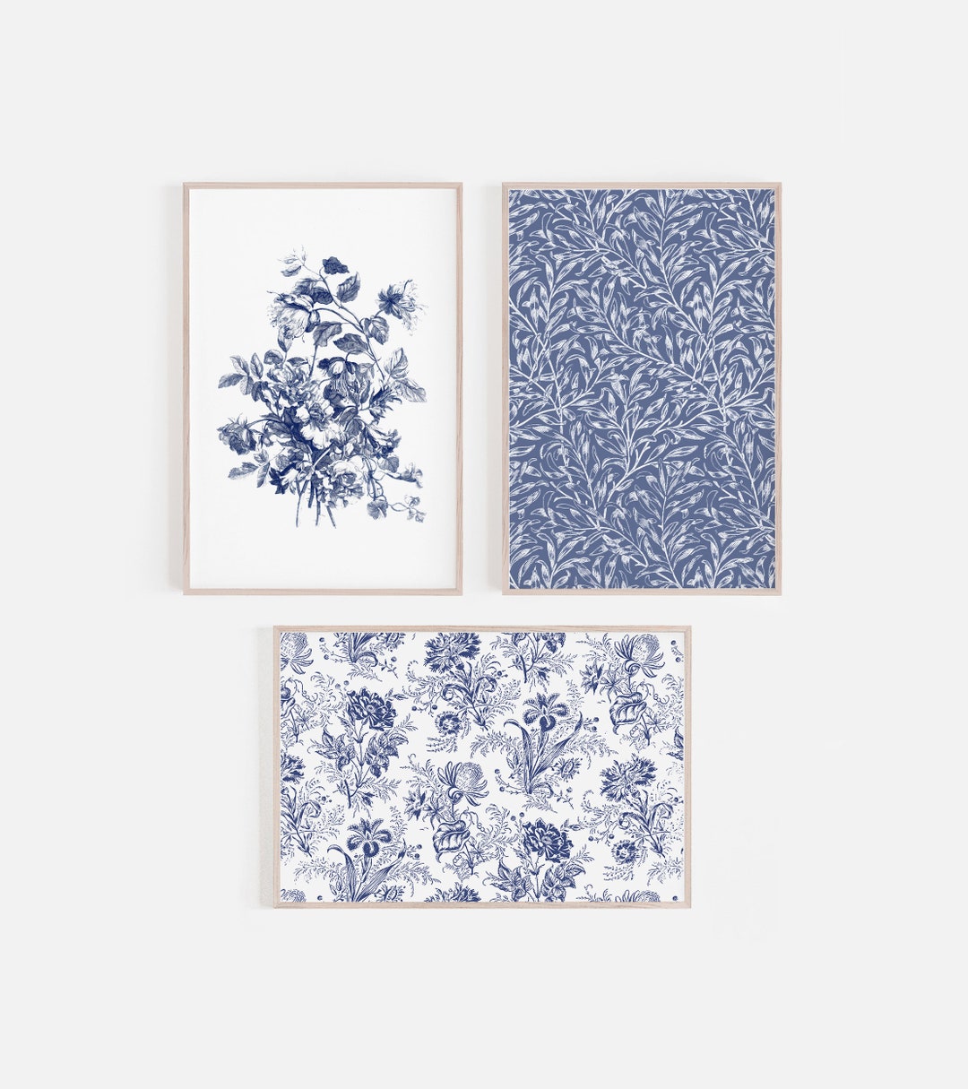French Botanicals, Blue Wall Art, Set of 3, Prints, Digital Prints ...