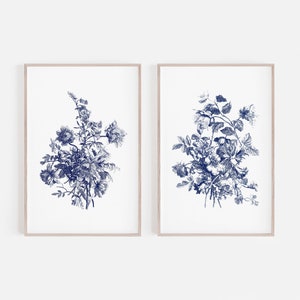 Digital Prints, Set of 2, Blue Wall Art, Farmhouse Prints, Floral ...