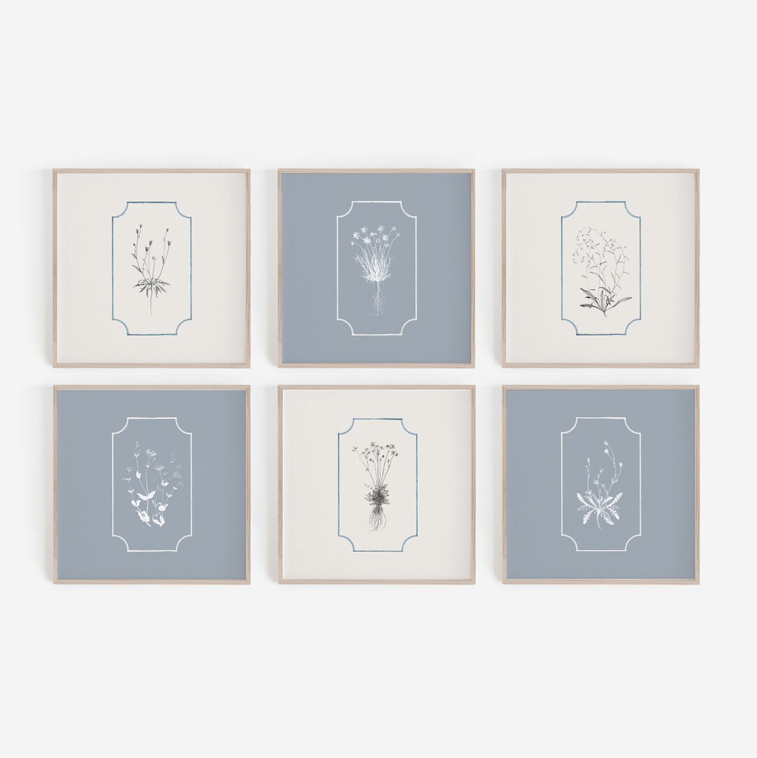 Vintage French Provincial, Blue Wall Art, Farmhouse, Set of 6, Vintage ...