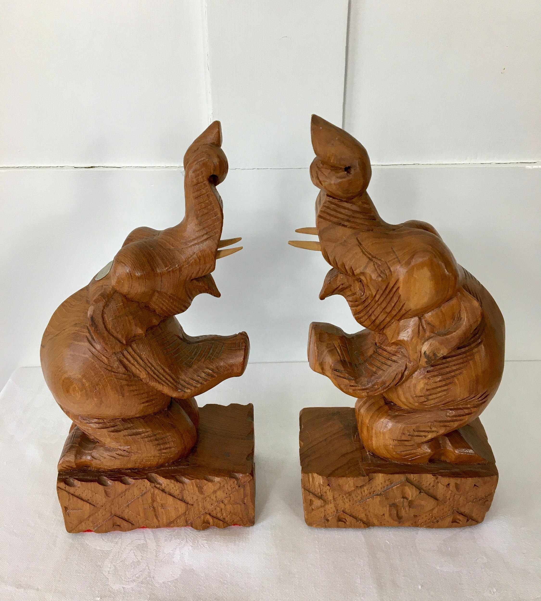 Thai Teak Elephant Bookends Pair | Etsy
