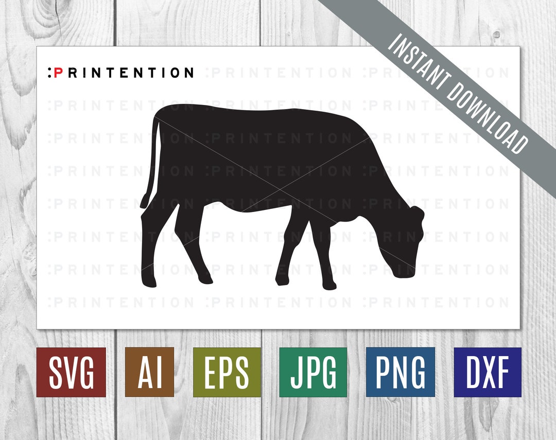 Cow Grazing SVG Cut File Shape - Farm Animal Digital Illustration ...