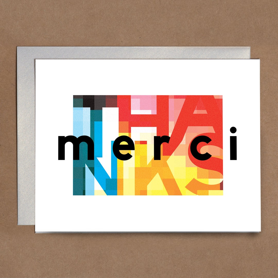 MERCI - THANKS Printable Greeting Card - Colorful Typography Modern ...