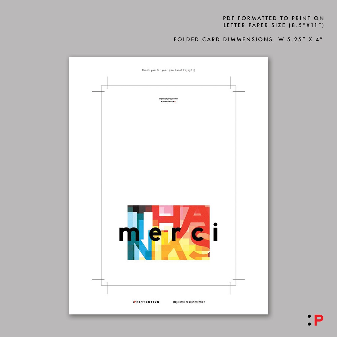 MERCI - THANKS Printable Greeting Card - Colorful Typography Modern ...