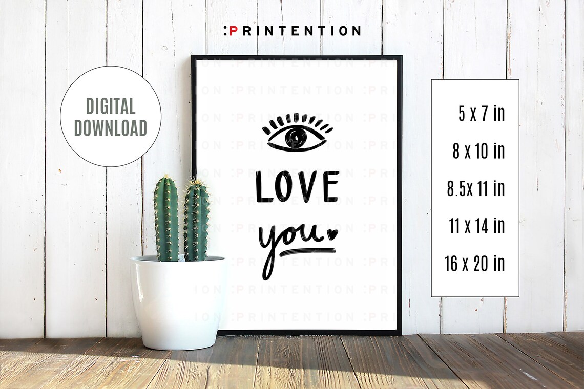 EYE LOVE YOU - Printable Art Download - Brush Lettering Wall Decor ...