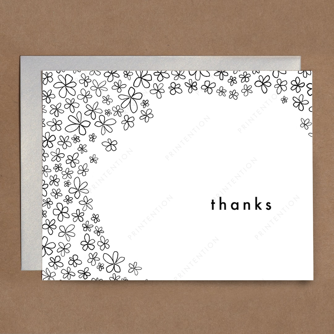 Thank You Card Printable Foldable Greeting - Thanks Minimal Floral ...