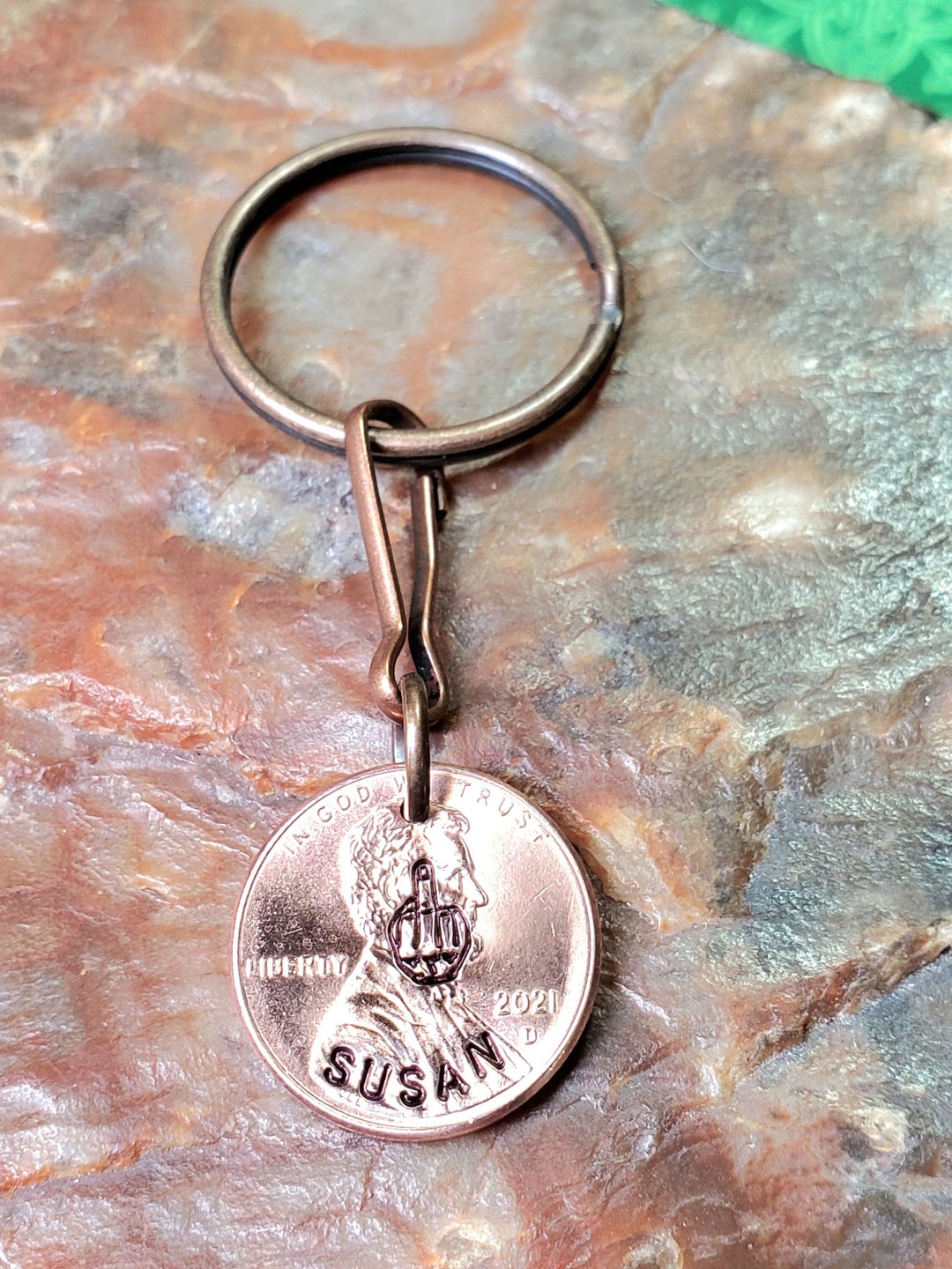 MIDDLE FINGER, Personalized Penny Key Ring / Key Chain Choice of Dates ...