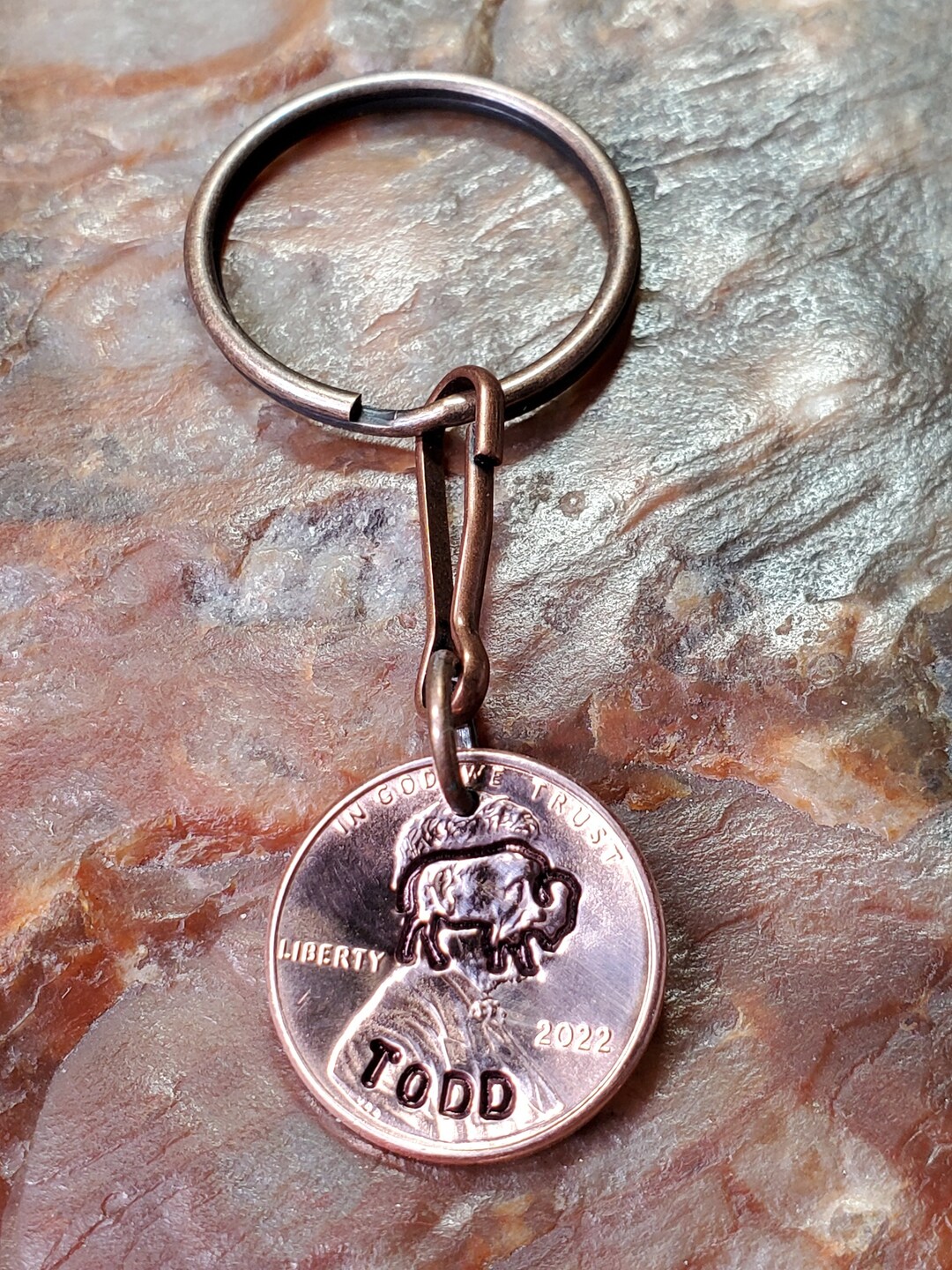 BUFFALO, Bison, Buffalo Gift, PERSONALIZED Penny Key Chain, Keyring ...