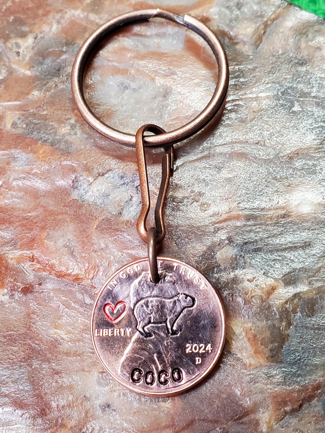 CAPYBARA With Heart, Capybara Gift, PERSONALIZED Penny Key Chain ...