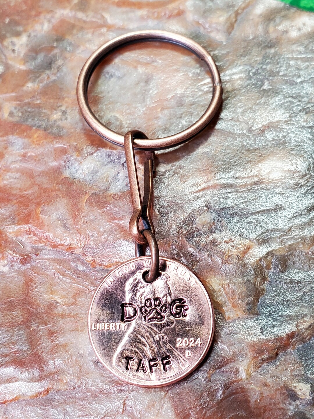 DOG / Dog Gift / PERSONALIZED Dog Hand-stamped Penny Key Ring Your ...