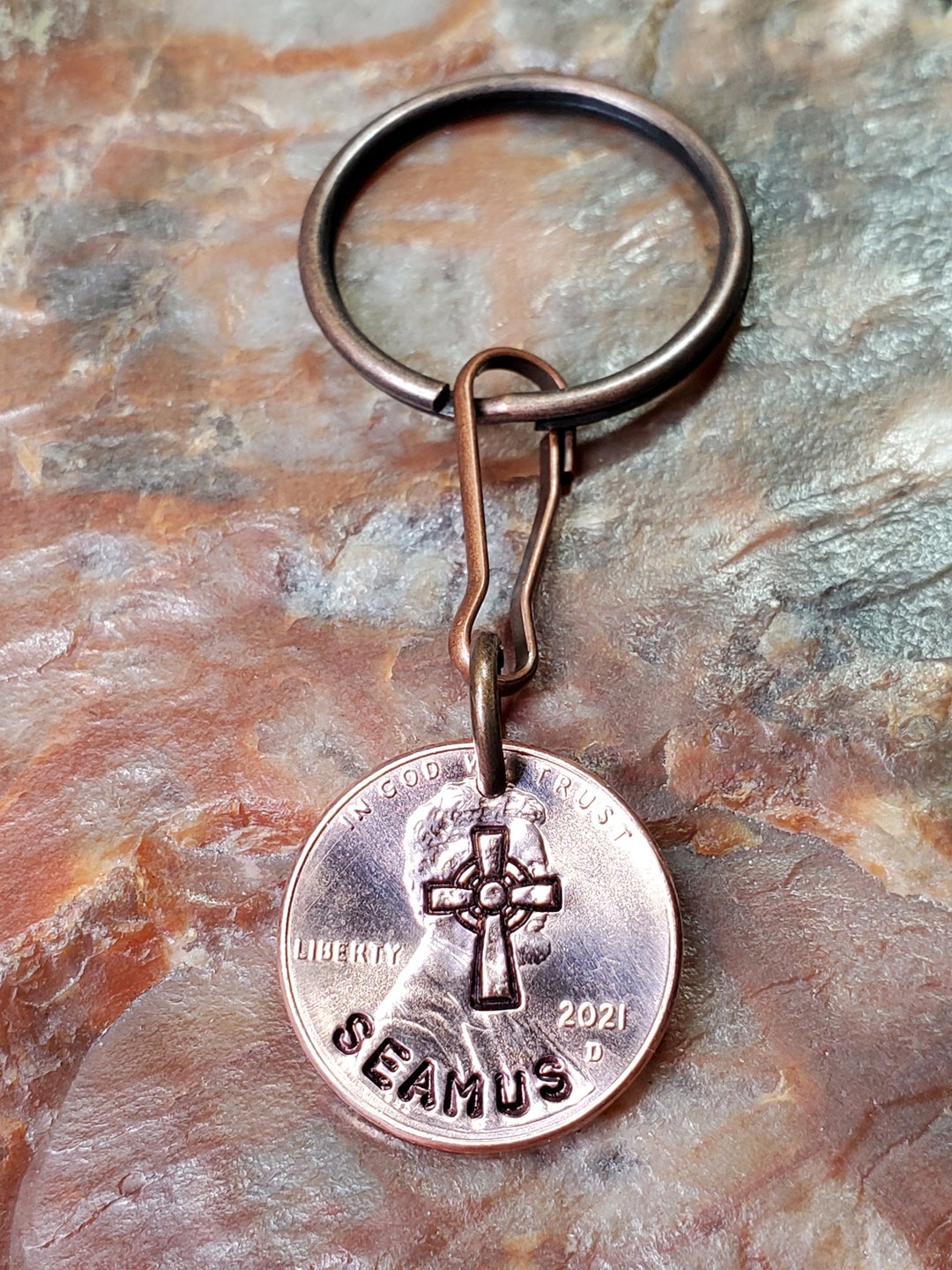 CELTIC CROSS Key Ring / Irish Gift / PERSONALIZED Penny Keychain / Key ...