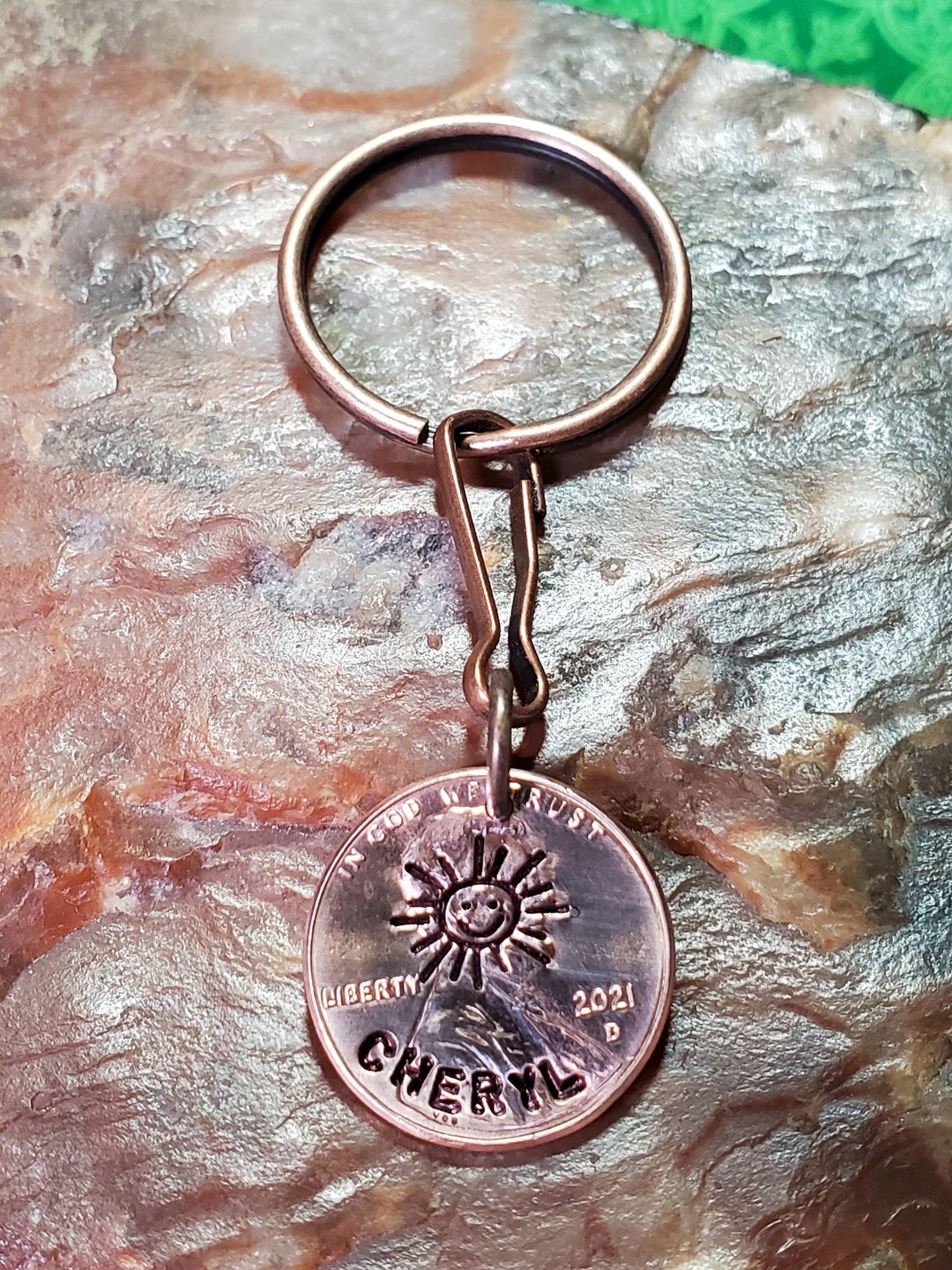 SUN, Smiling Sun, Happy Sun, Sunshine, Personalized Penny Key Ring ...