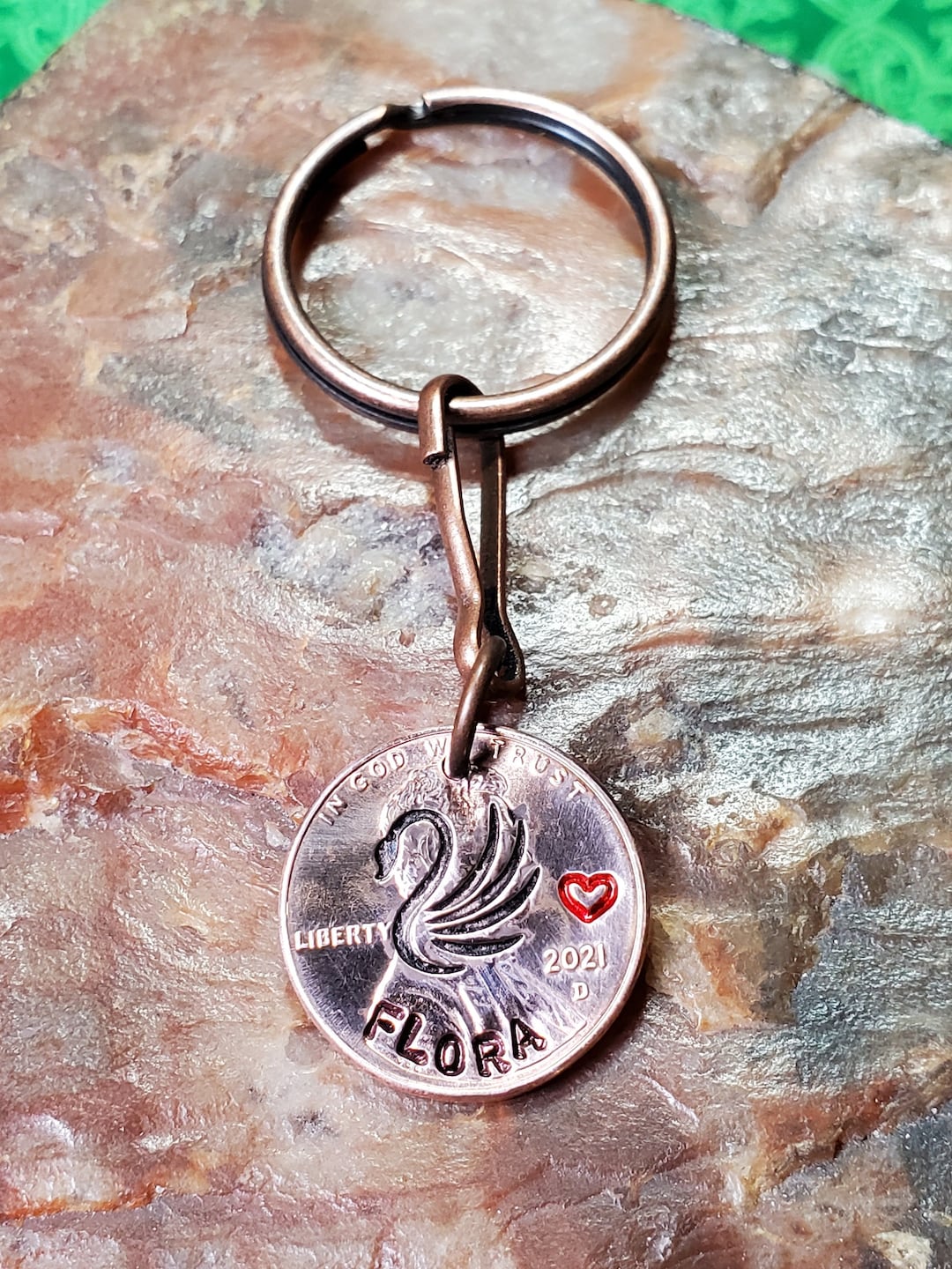 SWAN With Heart / Swan Gift / Penny PERSONALIZED Key Ring Choice of ...