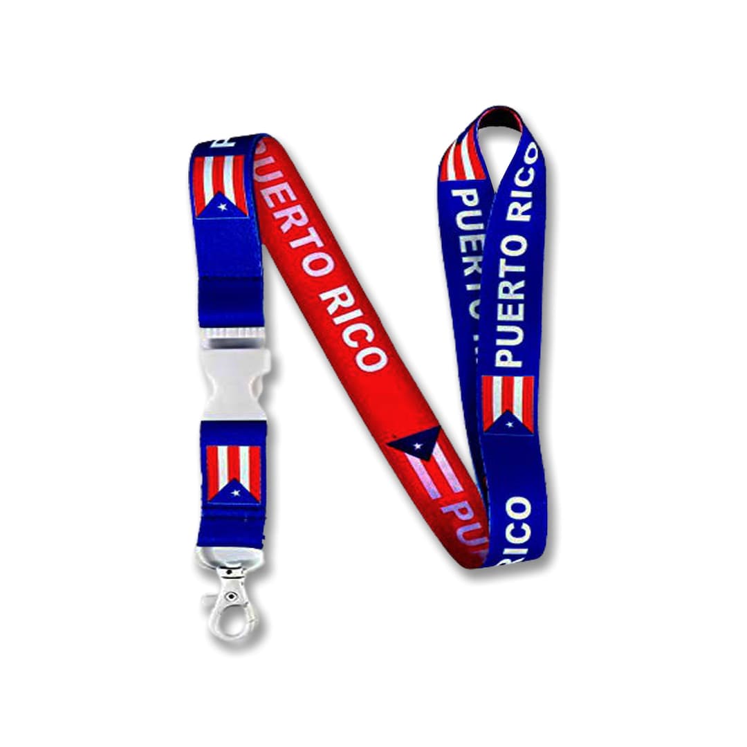 Puerto Rico Lanyard Keychain - Blue / Red Reversible ID Badge Holder for Keys ID Fob - Short ...