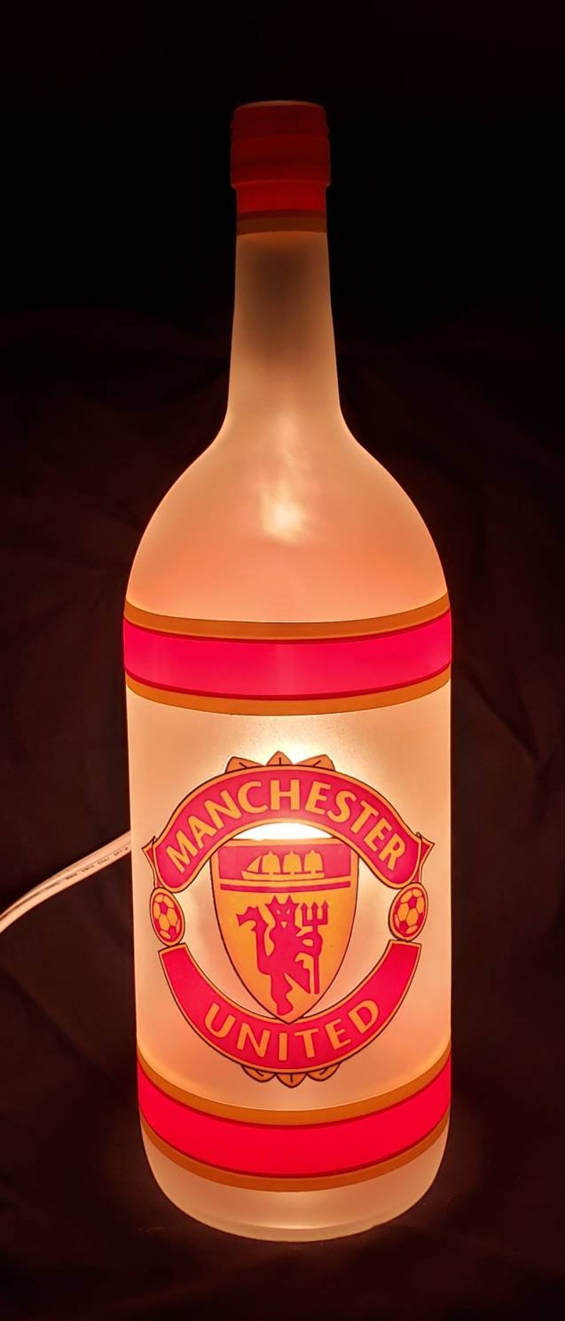 Large Manchester United FC Wine Bottle Lamp | Etsy
