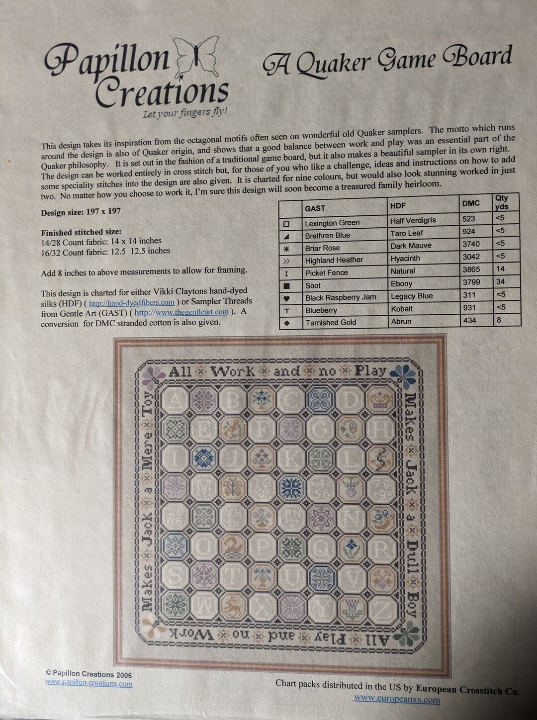 New Papillon Creations a Quaker Game Board 2006 - Etsy