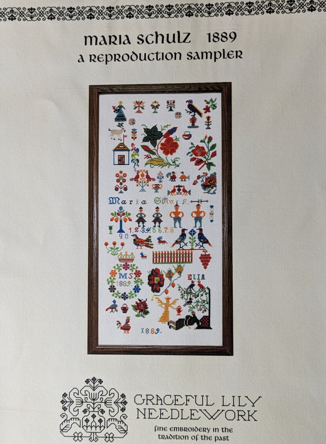 New Graceful Lily Needlework "maria Schulz 1889 A Reproduction Sampler ...