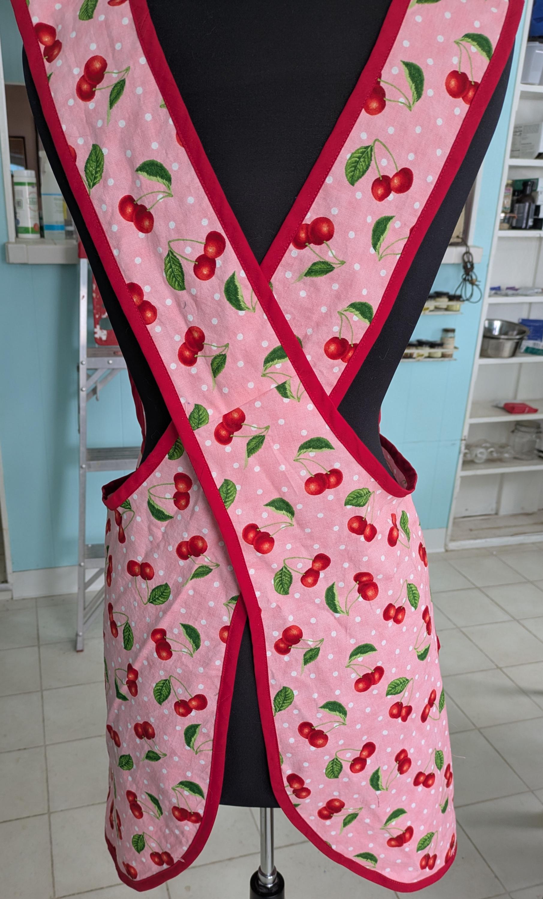 Handmade Cotton Apron Pink With Cherries Vintage Pattern Size Large ...
