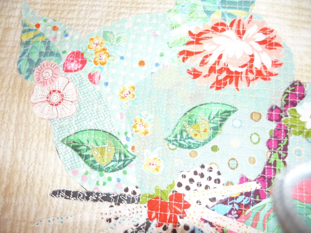 Handmade Quilted Collage Wall Hanging 100% Cotton Cat Kitten Floral ...