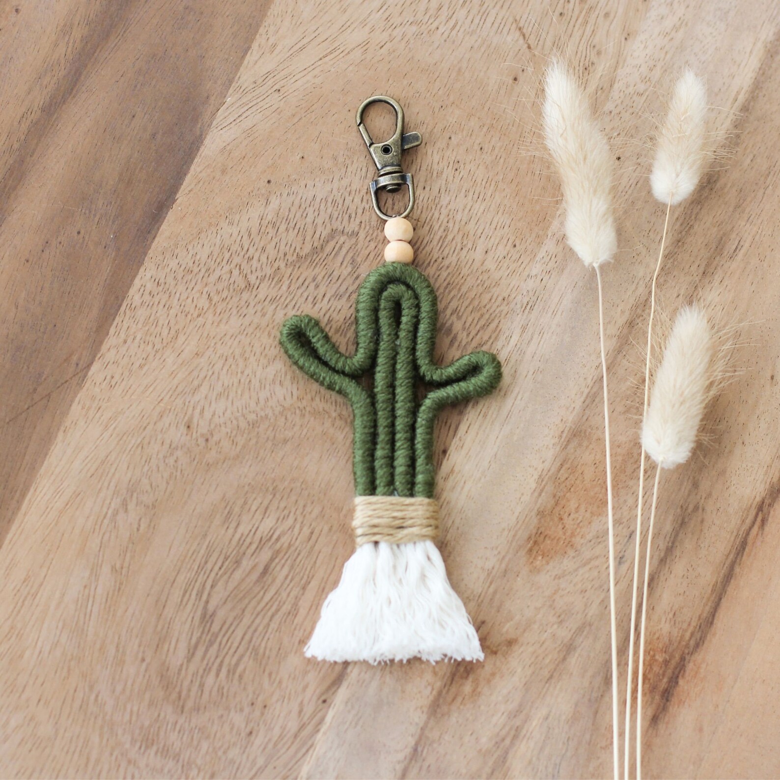 Macrame Cactus Key Holder With Oil Diffuser Bead, Cacti Keychain , Car ...