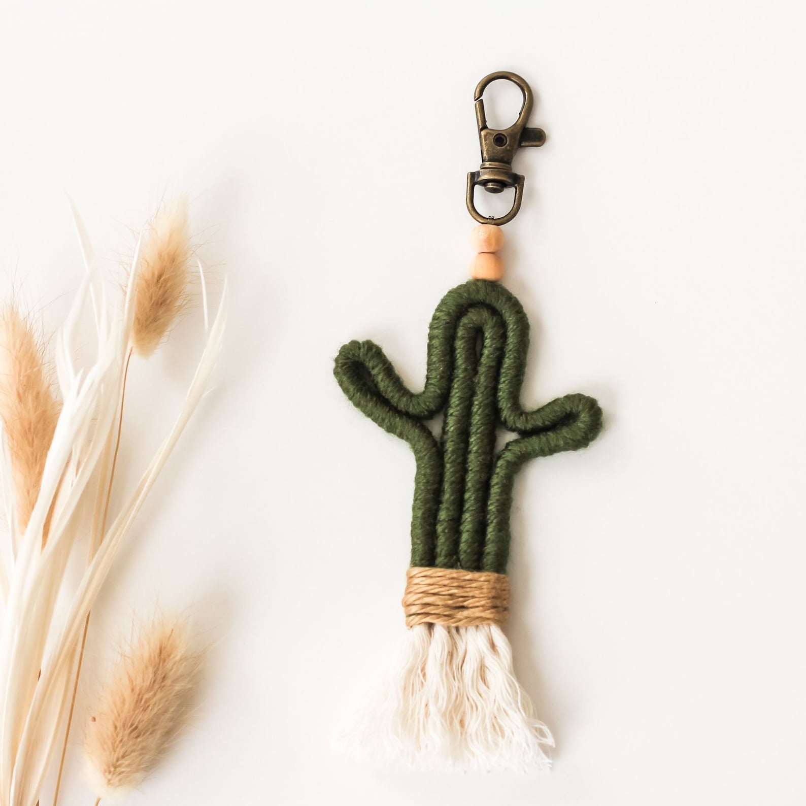 Macrame Cactus Key Holder With Oil Diffuser Bead, Cacti Keychain , Car ...
