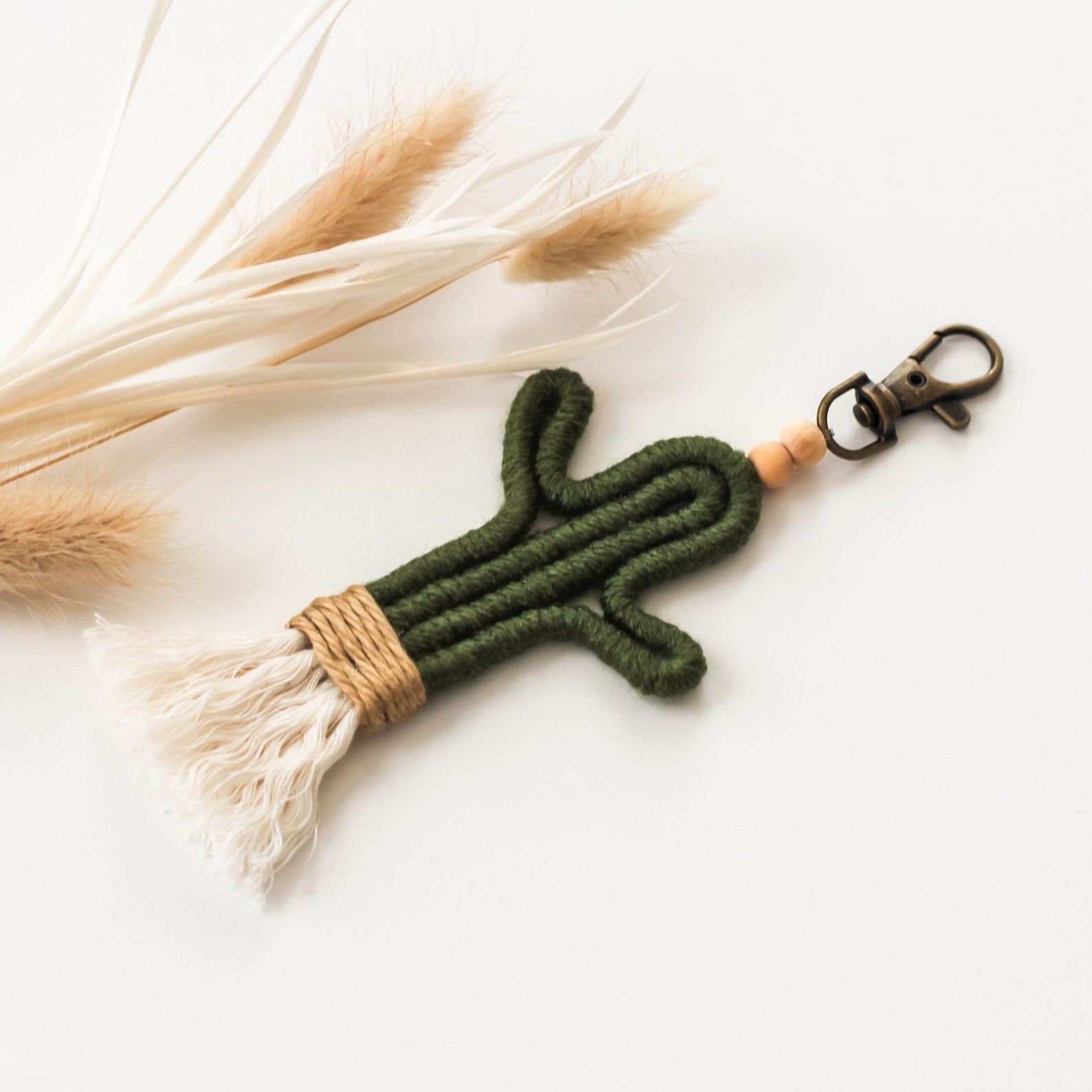 Macrame Cactus Key Holder With Oil Diffuser Bead, Cacti Keychain , Car ...