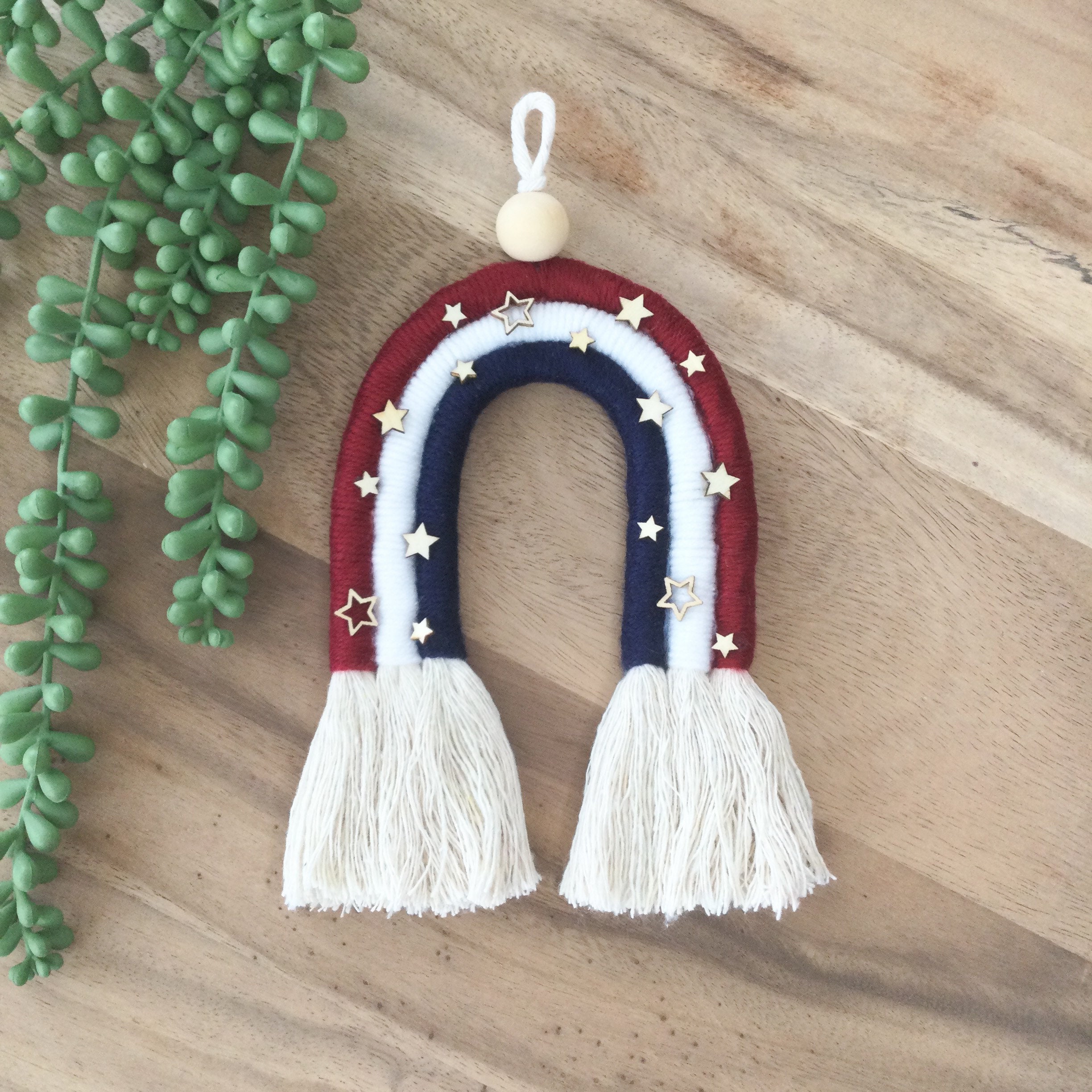 Patriotic Macrame Boho Rainbow Wall Hanging, Customizable, Fathers Day ...