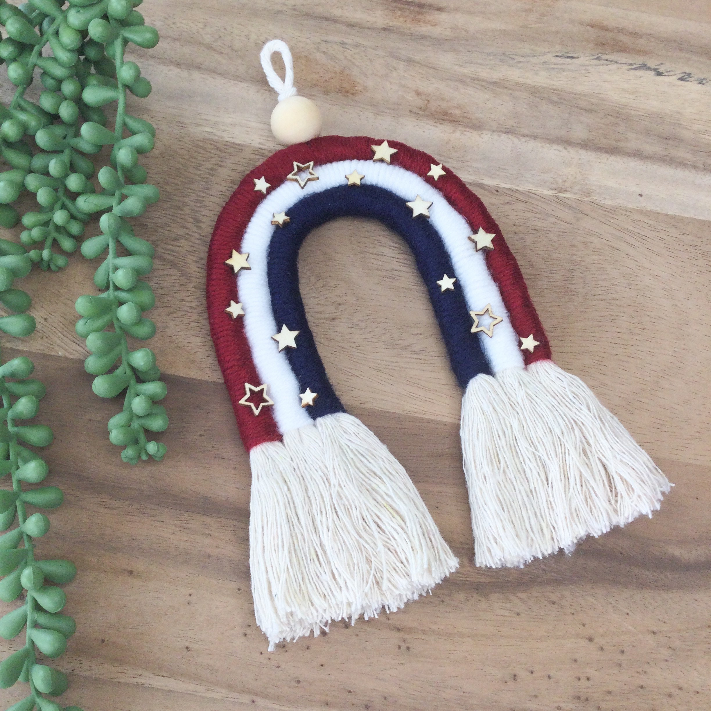 Patriotic Macrame Boho Rainbow Wall Hanging, Customizable, Fathers Day ...