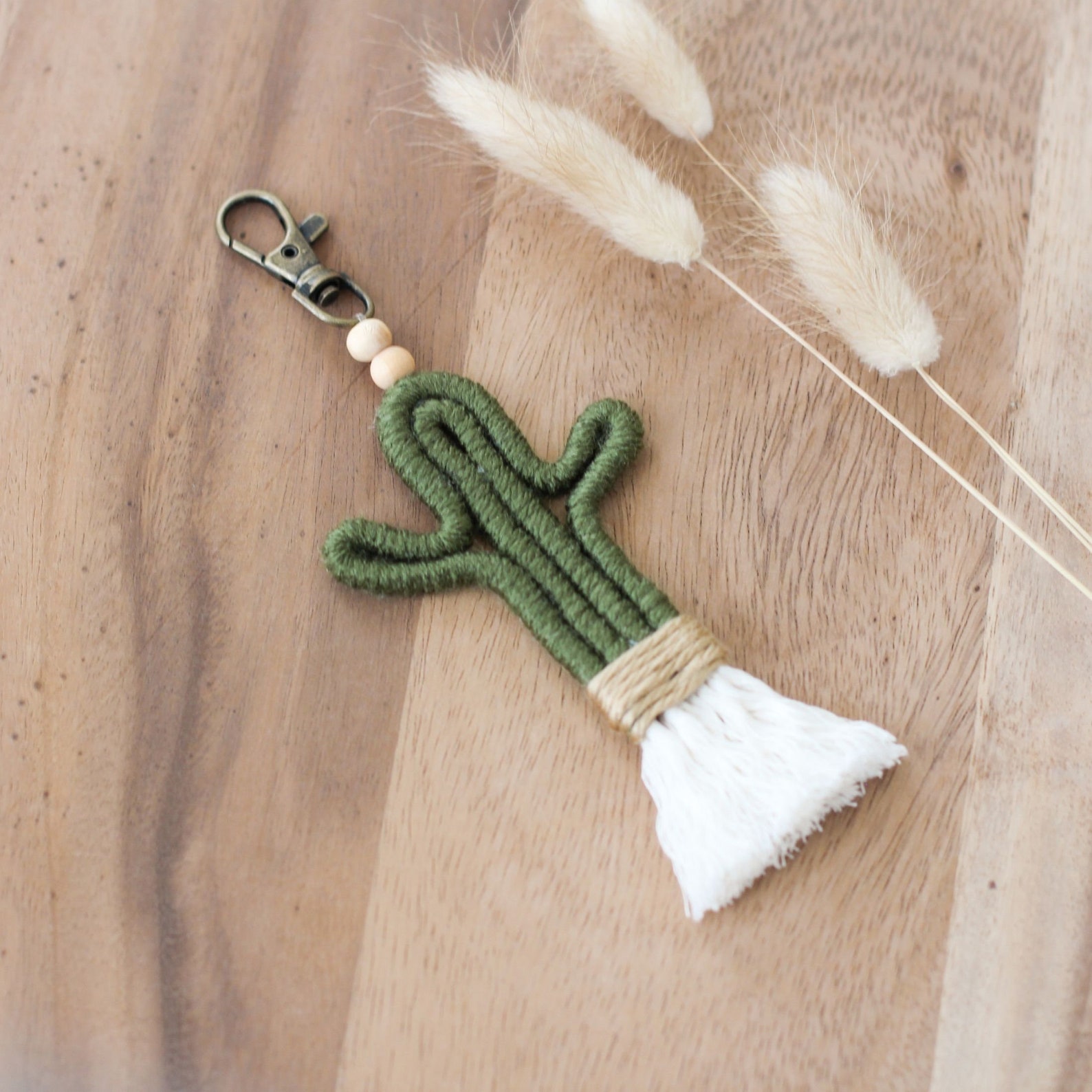 Macrame Cactus Key Holder With Oil Diffuser Bead, Cacti Keychain , Car ...