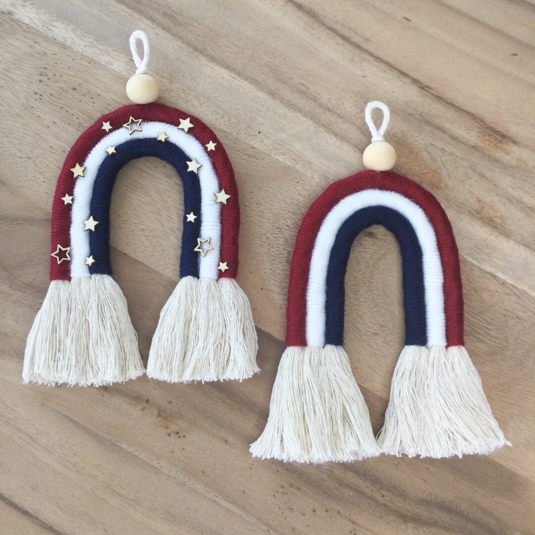 Patriotic Macrame Boho Rainbow Wall Hanging, Customizable, Fathers Day ...