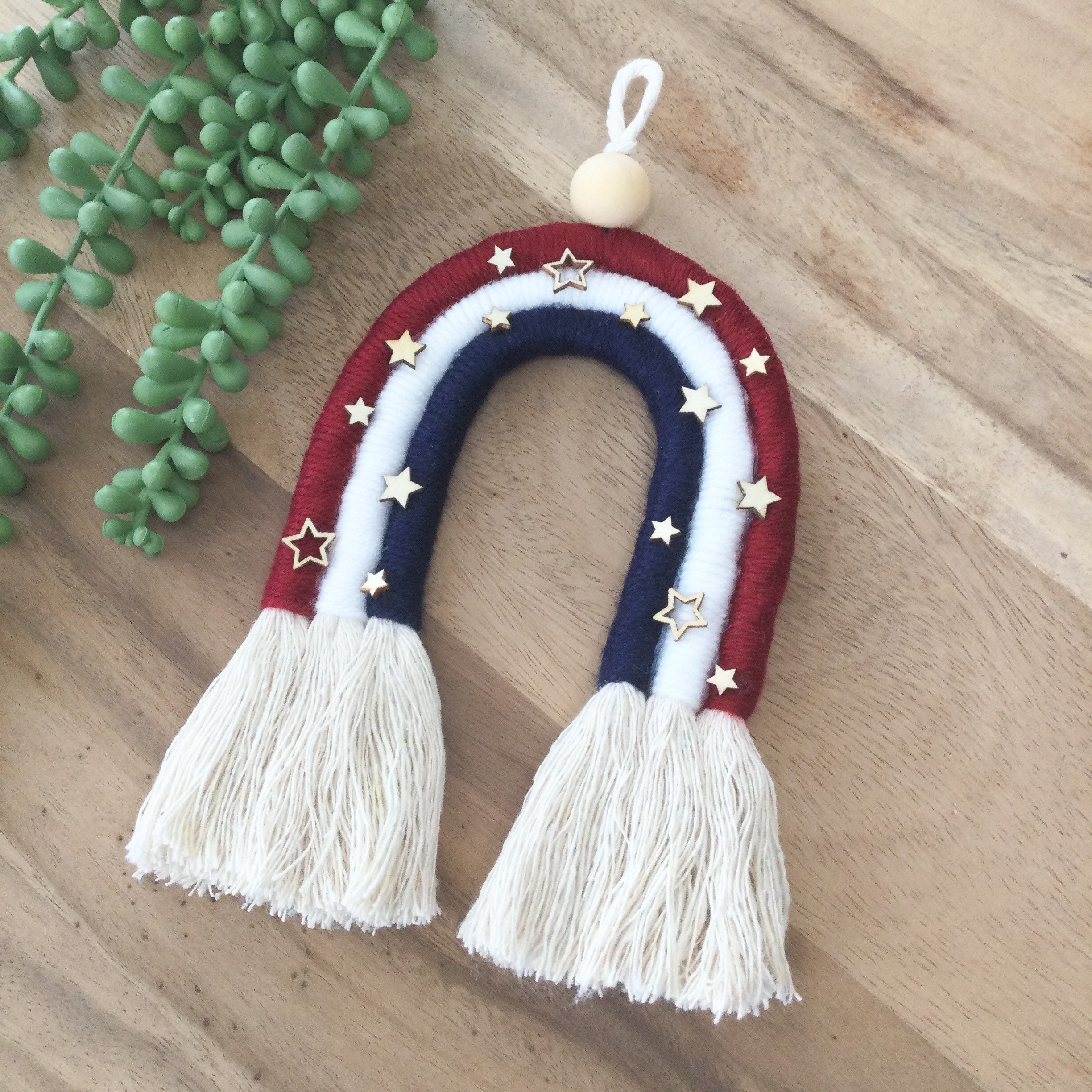 Patriotic Macrame Boho Rainbow Wall Hanging, Customizable, Fathers Day ...