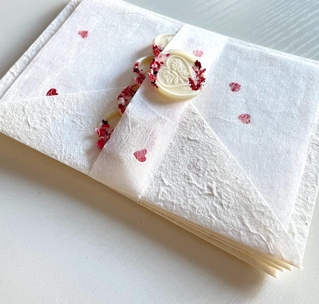 Hearts Theme Note Card Sets and Envelopes Handmade Mulberry Paper, With ...