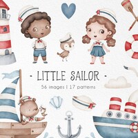 Nautical clipart Clip art and digital paper set Baby sailor Digital ...