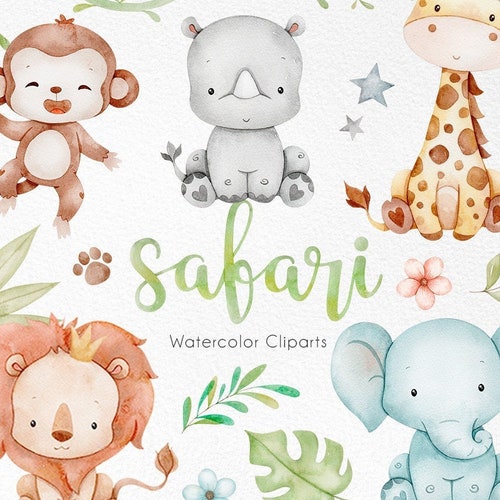 Cute Safari Animals Clipart Jungle Baby Shower Tropical Art - Etsy