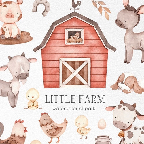 Little Farm Watercolor Clipart Animals Baby Shower Farm - Etsy