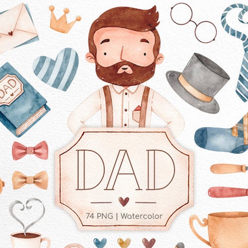 Dad Watercolor Clipart Father's Day for Happy Planner | Etsy