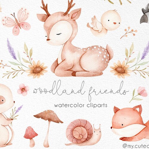 Watercolor Deer Baby Deer Clipart Watercolor Little Animals - Etsy