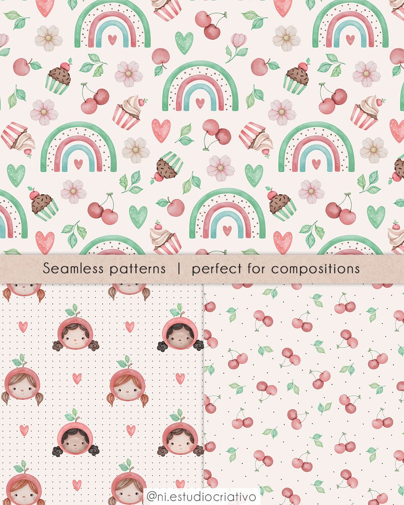 Little Cherry Watercolor Clipart Cute Kits With Fruit - Etsy